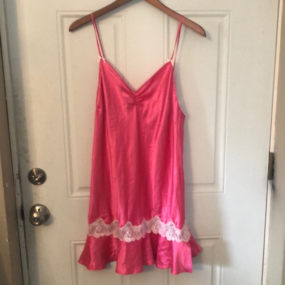 Victorias Secret Intimates And Sleepwear Victorias Secret Pink Silky Lace Trim Lingerie Slip